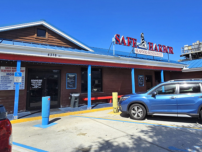 That lighthouse on the sign isn't just for show – it's guiding you to seafood nirvana.