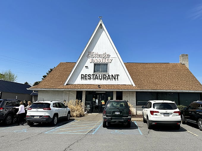 The A-frame architecture isn't just charming—it's a beacon for hungry travelers. This distinctive roadside landmark promises comfort food that delivers on nostalgia.