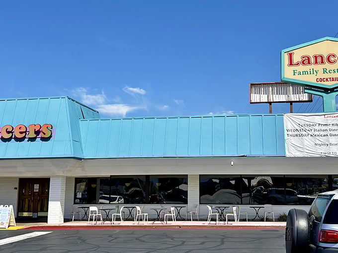 That iconic turquoise roof isn't just eye-catching—it's a beacon of comfort food hope on Burbank's Riverside Drive, promising delicious nostalgia inside.