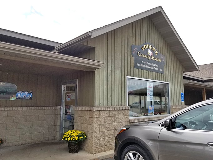 The unassuming exterior of Yoder's Country Market hides a culinary wonderland within. Like finding a treasure chest disguised as a shoebox.