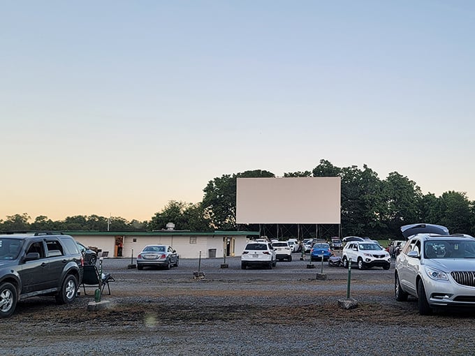 The Cumberland Drive-In Theatre stands ready for another night of magic under the Pennsylvania stars.