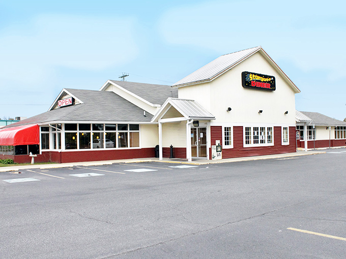 The classic red and white exterior of Stargate Diner stands like a beacon of breakfast hope along Bridgeville Highway in Seaford.