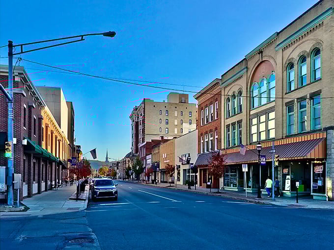 Downtown Clearfield greets visitors with historic charm and small-town character. The Dimeling Hotel's stately presence anchors a skyline that whispers stories of Pennsylvania's past.