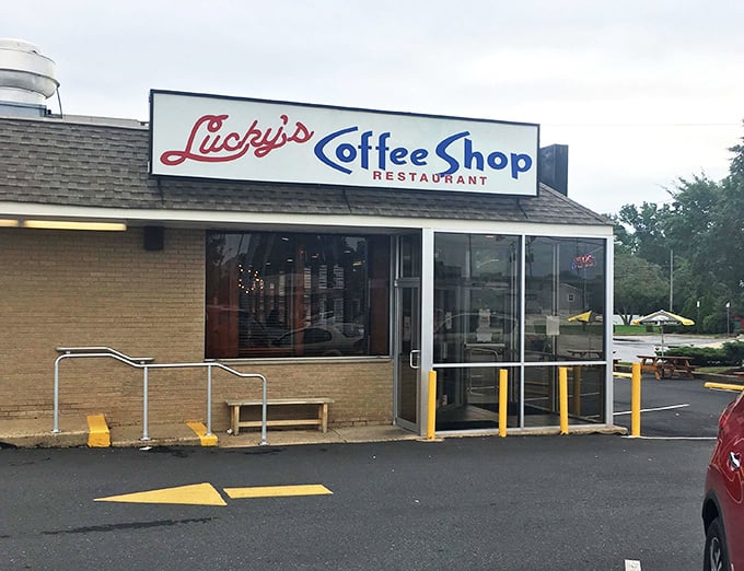 That iconic Lucky's sign promises more than coffee – it's advertising a time machine disguised as a diner in Wilmington.