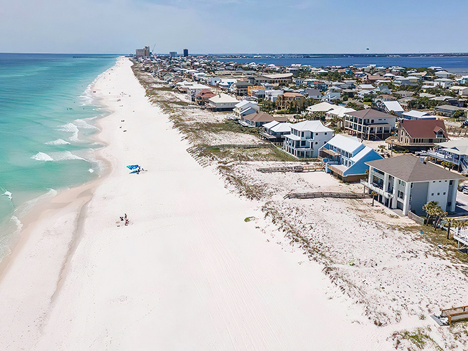 Pensacola Beach's sugar-white sands and emerald waters make you wonder why anyone vacations internationally. Mother Nature showing off her best work here.