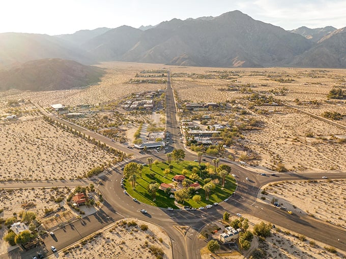 Desert Hot Springs from above looks like nature's perfect roundabout – where mountains meet desert in a dramatic standoff that's been going on for millennia.