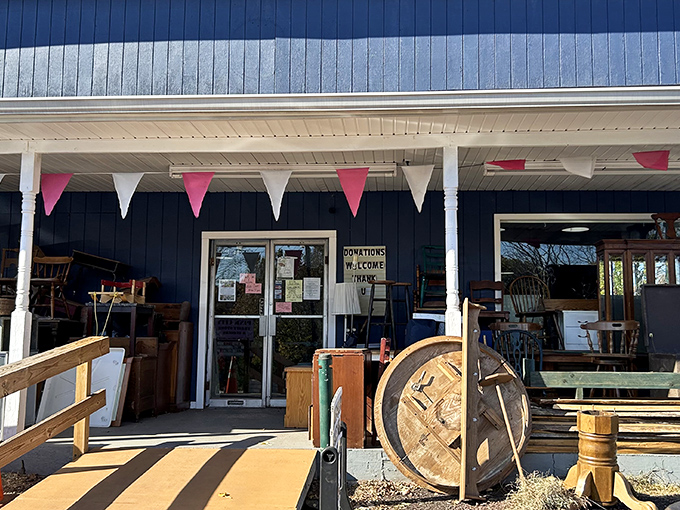 The blue building with pink pennants might not scream "treasure trove" from the outside, but inside awaits a bargain hunter's paradise that would make Marie Kondo both thrilled and terrified.