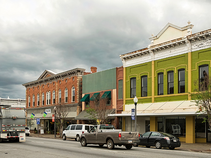 Downtown Americus greets visitors with a colorful palette of historic storefronts. These aren't cookie-cutter buildings—they're architectural personalities with stories to tell.