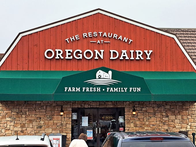 The iconic red barn exterior of Oregon Dairy welcomes you like an old friend. Farm fresh indeed—this place means business about comfort food.