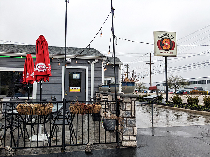 Sammy’s sits quietly under a gray sky, its patio strung with lights, waiting to welcome hungry souls to Cincinnati’s favorite burger haven.