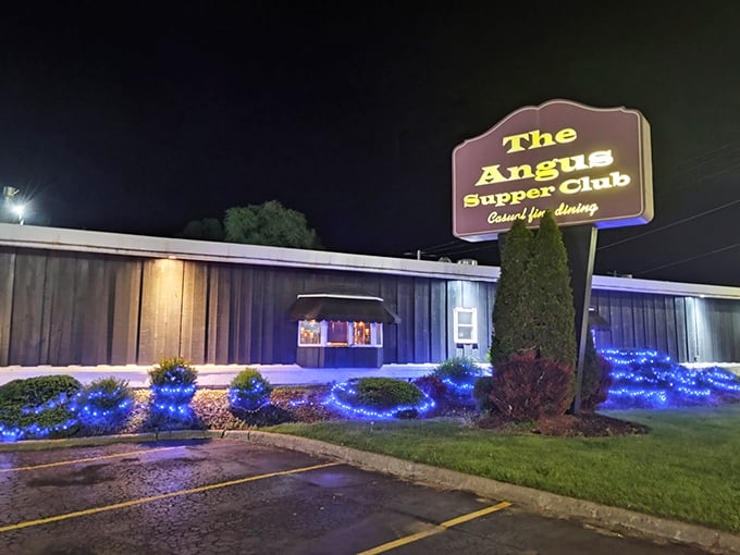 The neon sign of The Angus Supper Club glows like a lighthouse for hungry souls, promising Wisconsin's timeless combination of hospitality and hearty cuisine.