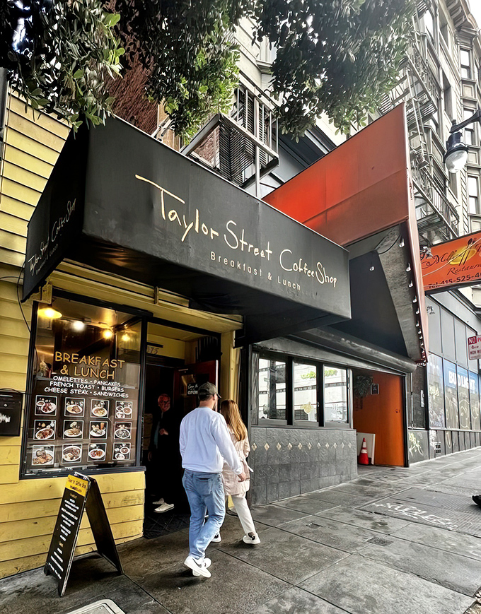 The unassuming black awning of Taylor Street Coffee Shop beckons like a secret handshake among breakfast aficionados. This modest storefront hides culinary treasures within. 