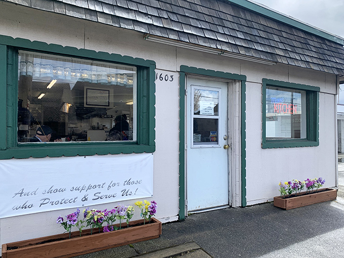 The unassuming exterior of Mom's Kitchen in North Bend might not stop traffic, but locals know this humble building houses breakfast gold.