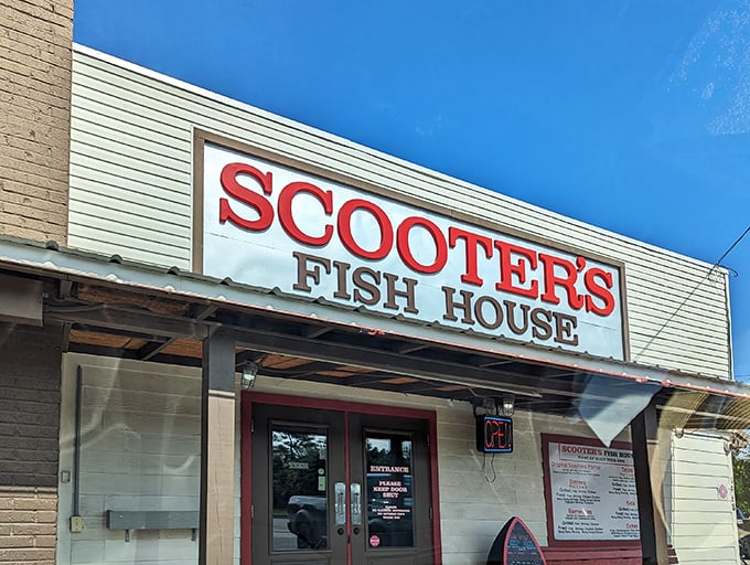 The unassuming facade of culinary greatness. Scooter's Fish House stands like a beacon for seafood pilgrims, promising treasures that outshine its modest exterior.