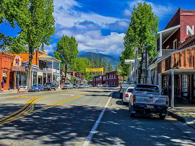 Main Street Weaverville looks like a movie set, but the locals aren't extras—they're just living their best small-town lives under those majestic trees.
