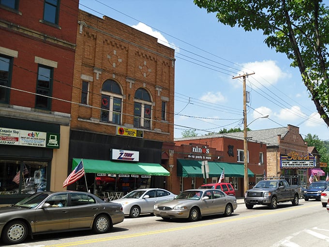 Brick facades and green awnings line Zelienople's Main Street, where small-town America thrives just as it did decades ago.