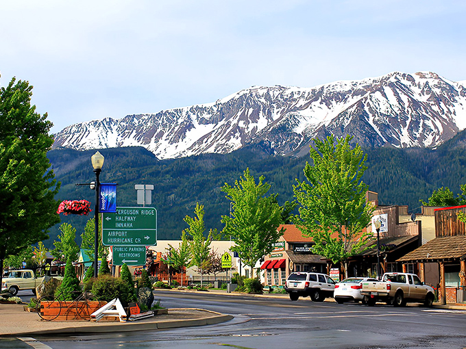 Downtown Joseph greets visitors with a postcard-perfect view of the Wallowa Mountains. Switzerland called—it wants its scenery back.