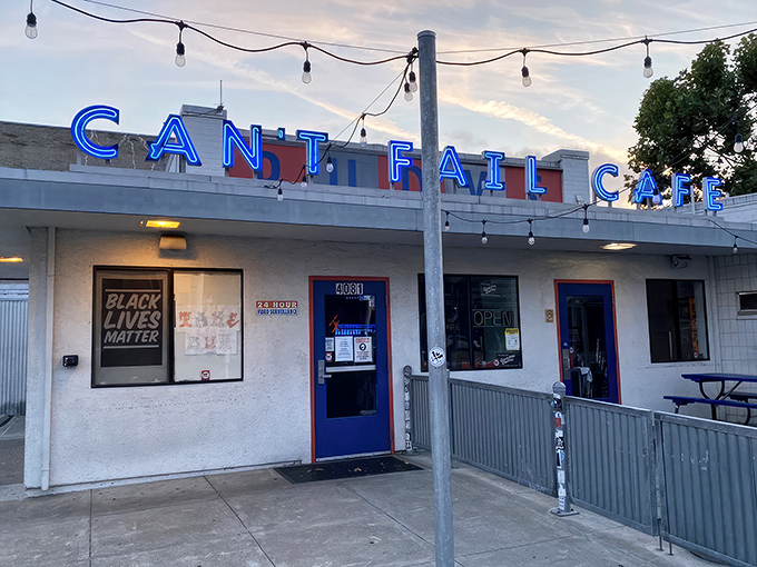 That blue neon sign isn't just illuminating the night—it's broadcasting a siren call to breakfast lovers everywhere. The perfect beacon for hungry souls.