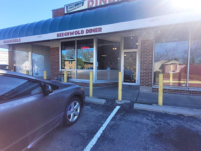 The classic diner facade that promises breakfast magic – sometimes the best treasures hide behind humble brick walls.