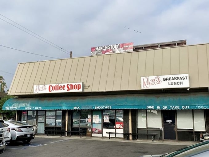 The unassuming exterior of Nat's Early Bite in Sherman Oaks – where breakfast dreams come true behind a modest storefront that screams "locals know best."