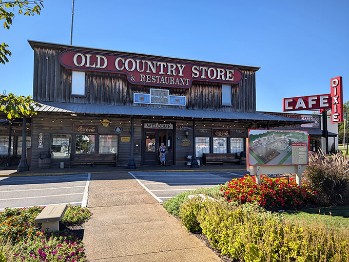 The weathered wooden facade of Brooks Shaw's Old Country Store isn't just Instagram-worthy – it's a time portal to simpler days when food came with stories and second helpings.