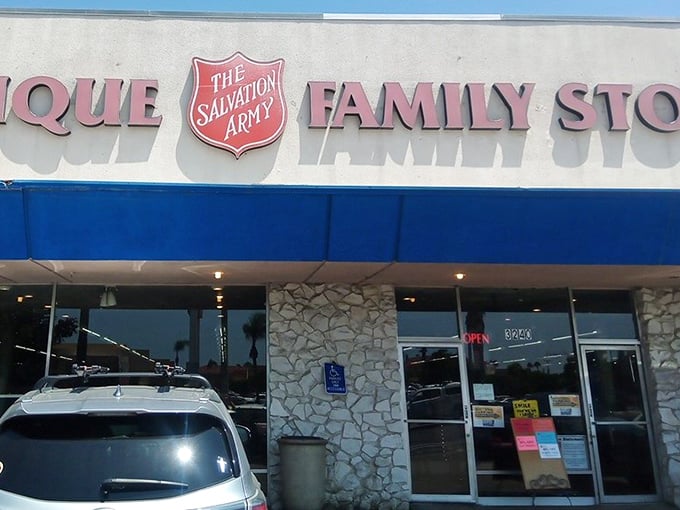 The iconic blue awning and Salvation Army shield welcome treasure hunters to this San Diego secondhand paradise. Bargain therapy awaits inside!