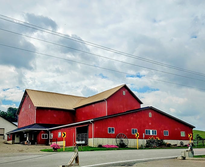 The iconic red barn of Hershberger's stands proudly against the Ohio sky, like a beacon calling to all who appreciate the finer things in life—namely, carbs.