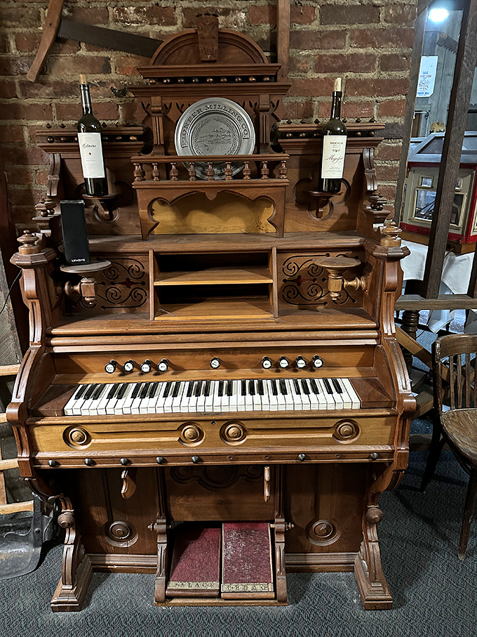 This antique pump organ isn't just decoration—it's a reminder that some things, like good food and craftsmanship, are timeless.