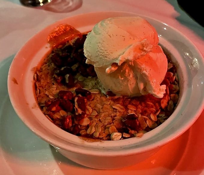 This apple pecan crumble with vanilla ice cream doesn't just end dinner – it provides closure to the day's stresses.