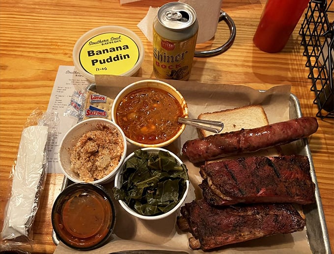A barbecue sampler that hits all the high notes—ribs, sausage, and sides that make you want to start a standing ovation right at your table. 