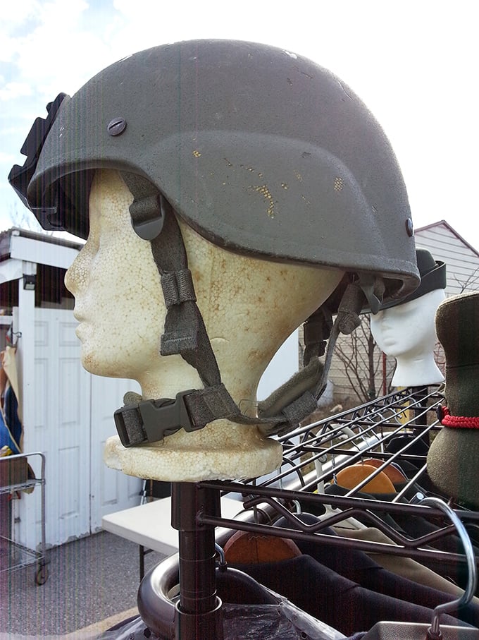 Military memorabilia meets mannequin – this ballistic helmet display showcases the fascinating range of collectibles that history buffs travel miles to find.