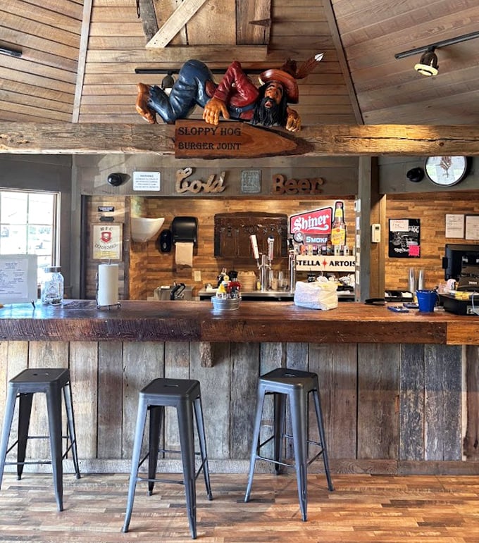 A bar that says "pull up a stool and stay awhile"—where strangers become friends and friends become regulars under the watchful eye of a pirate.