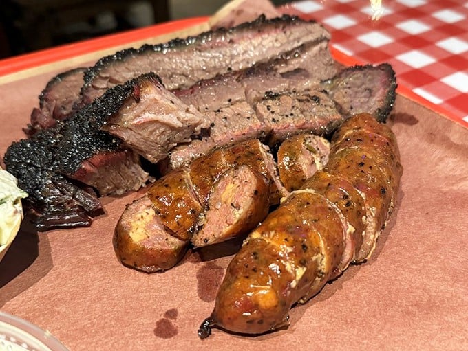 Brisket and jalapeño sausage living in perfect harmony—like Simon and Garfunkel, but with more smoke and spice.