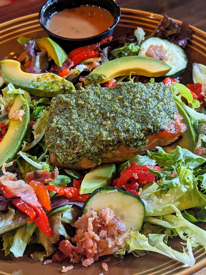 "Eating healthy" gets a glamorous makeover with this salmon salad—proof that virtuous eating needn't feel like punishment.