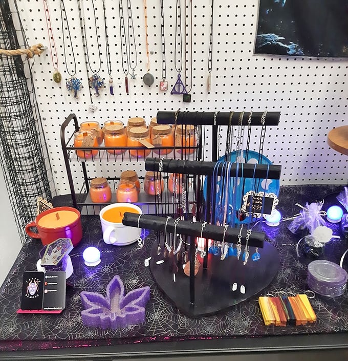Mystical meets practical at this enchanting display. Handcrafted candles and crystal pendants for when your home needs both light and a little magic. 