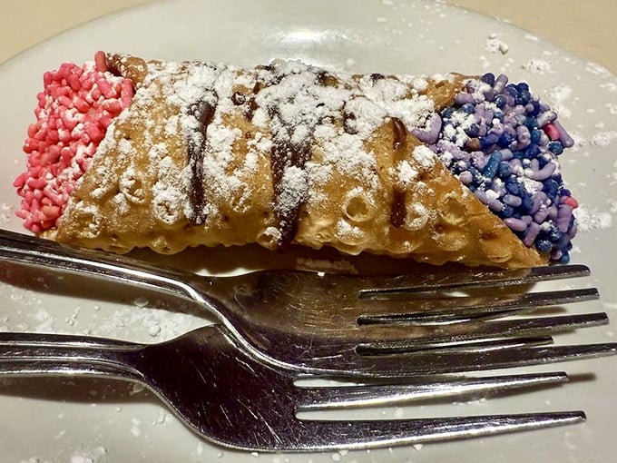 A cannoli that doesn't pretend to be anything but what it is—a sweet, crunchy vessel for creamy ricotta filling. Simple, honest dessert perfection.