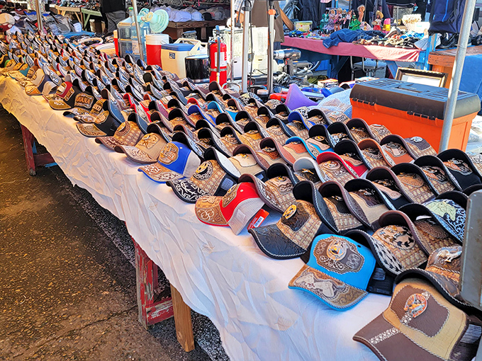 An army of caps stands at attention, each one waiting to protect a new owner from the California sunshine while making a fashion statement.