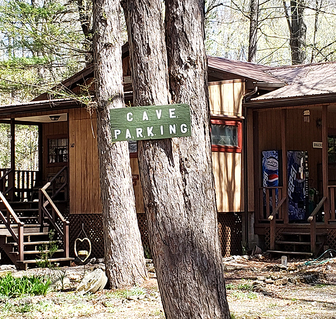"Cave Parking" – possibly the only sign in Pennsylvania that casually suggests you're about to do something extraordinary with your afternoon.