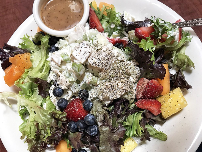 A salad that doesn't feel like punishment. Fresh greens, berries, and chicken prove that Grumpy's knows how to do lunch just as brilliantly as breakfast.