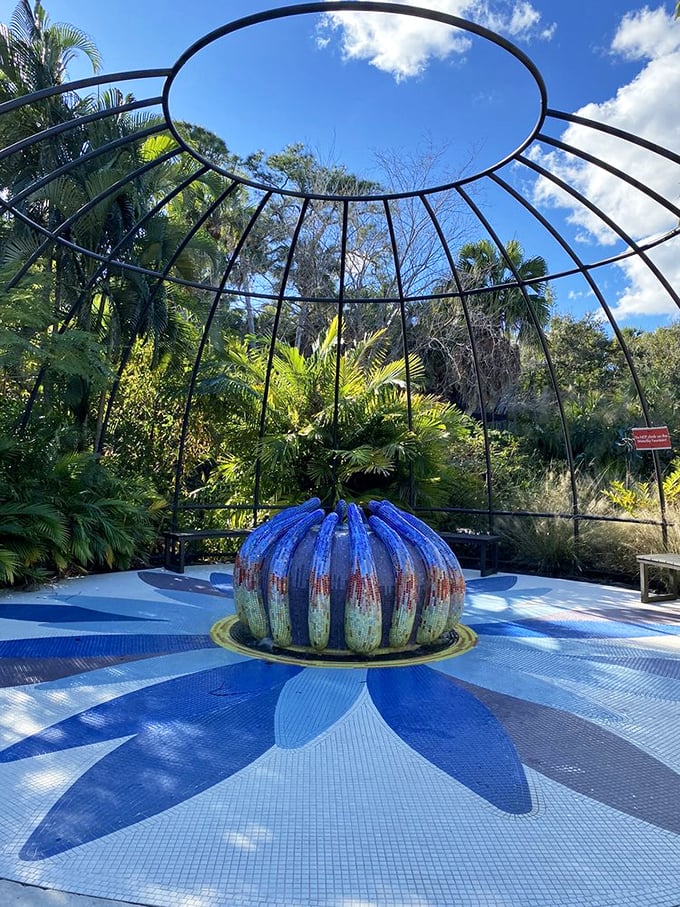 A mosaic masterpiece blooms under the Florida sky. This artistic installation proves gardens aren't just about plants.