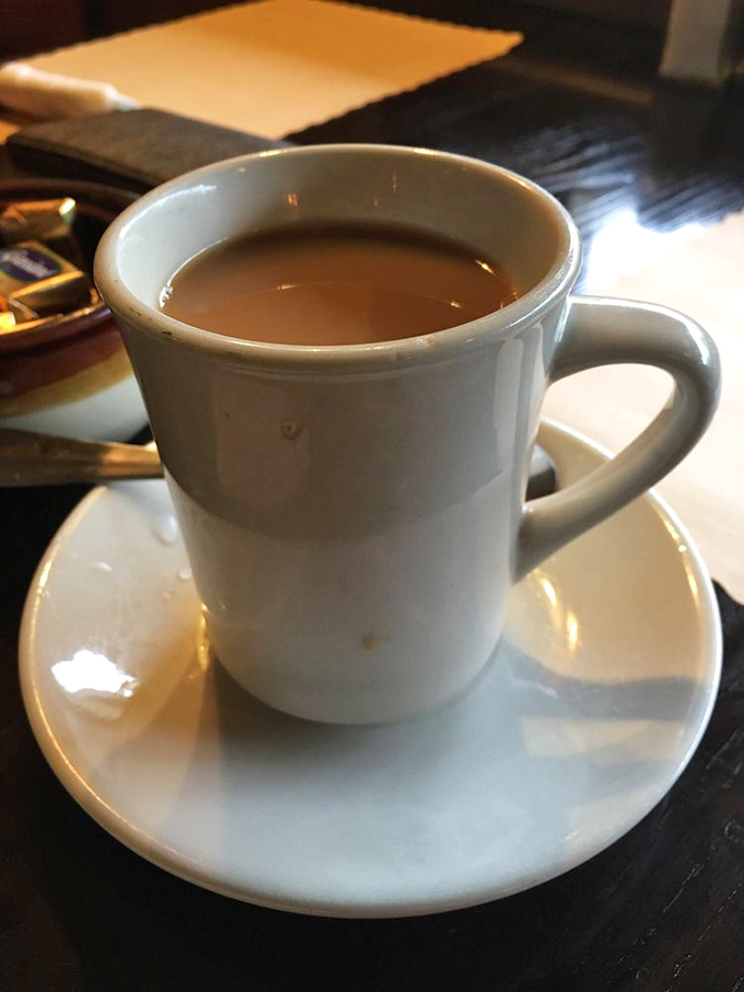 A simple cup of coffee becomes a meditation at Hershey's – the perfect companion to that last bite of waffle soaked in maple goodness.