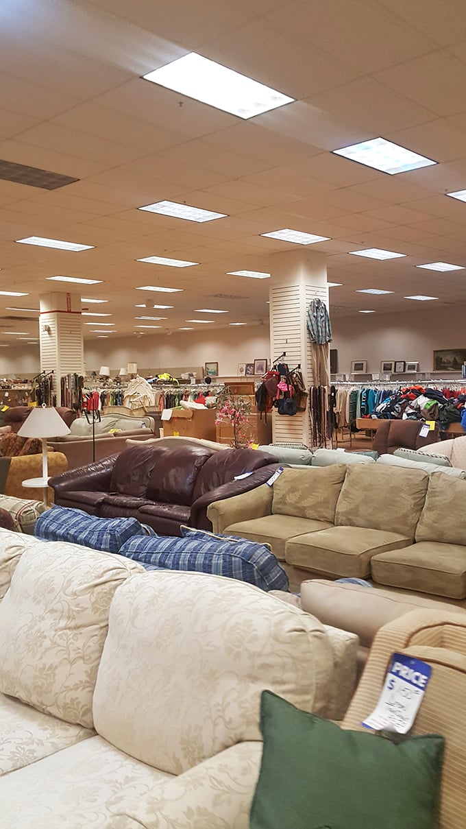 Sofa city, population: endless possibilities. That cream brocade number would look perfect in your living room – just saying.