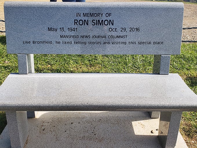 A bench dedicated to storyteller Ron Simon—because some views are better when shared through words.