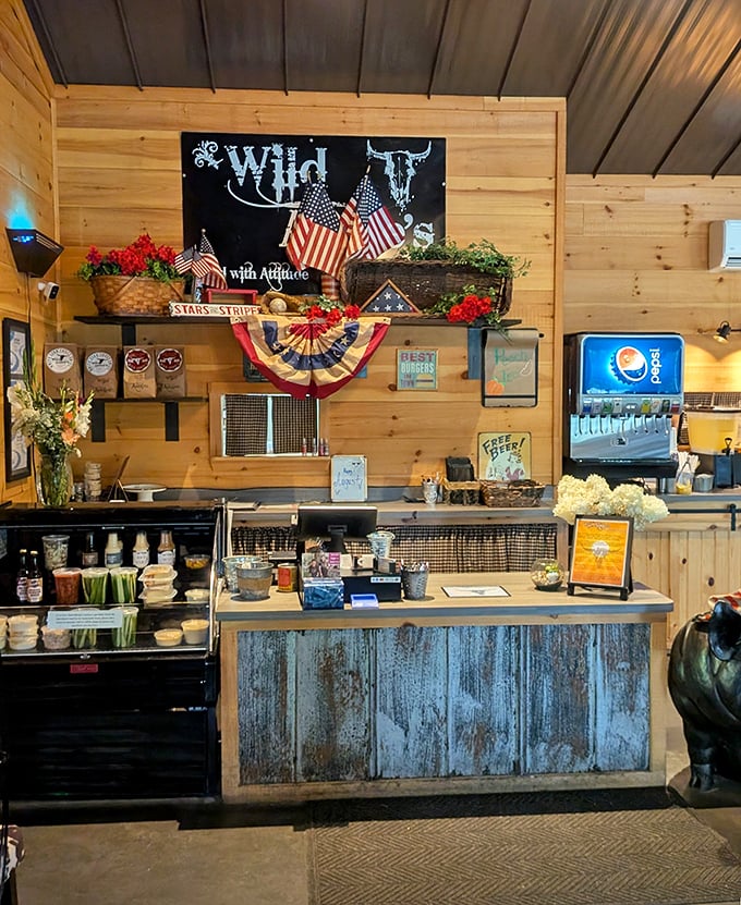 The counter where dreams come true. That patriotic display says "All-American comfort food" louder than a bald eagle at a Fourth of July picnic. 