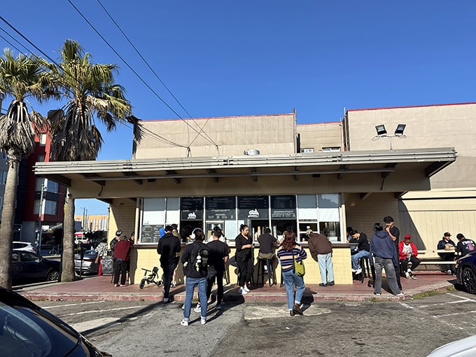 The line forms for a reason. These patient pilgrims know that good things come to those who wait—especially when "good things" means Beep's burgers.