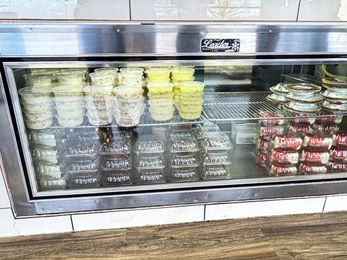A refrigerated case of sweet endings stands ready for those wise enough to save room for dessert after their chicken feast.