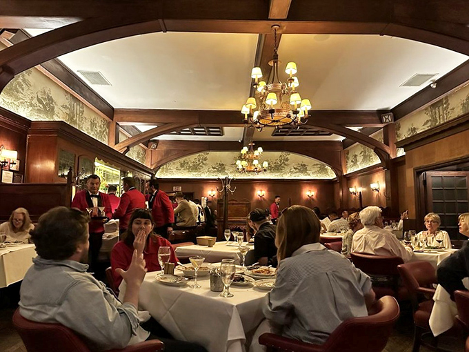 Dinner and a show – the red-jacketed waitstaff perform their service ballet while diners enjoy meals in a room that's witnessed countless Hollywood deals.
