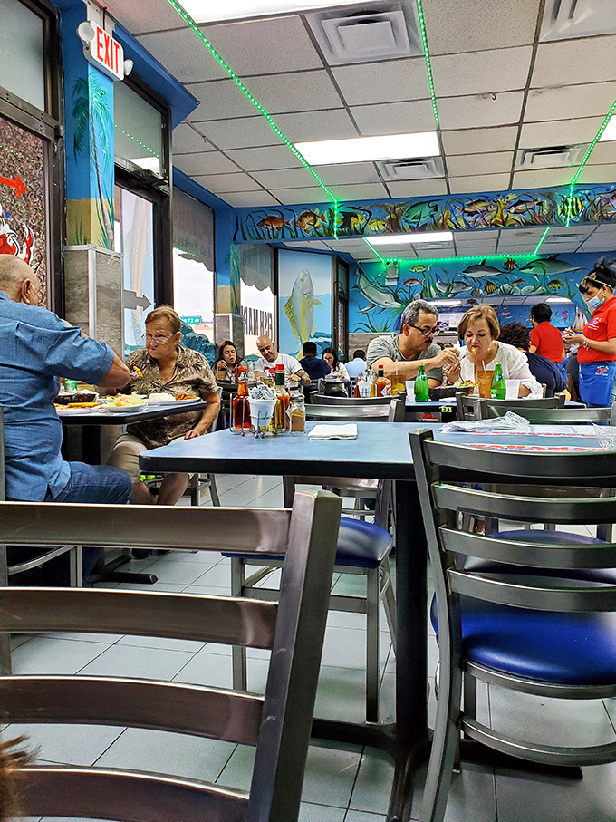 Locals know the drill: heads down, minimal conversation, maximum focus on the seafood magic happening on their plates.