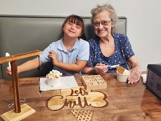 Multi-generational joy shared over scoops of happiness. Some bonds are best formed over waffle cones and shared spoons.