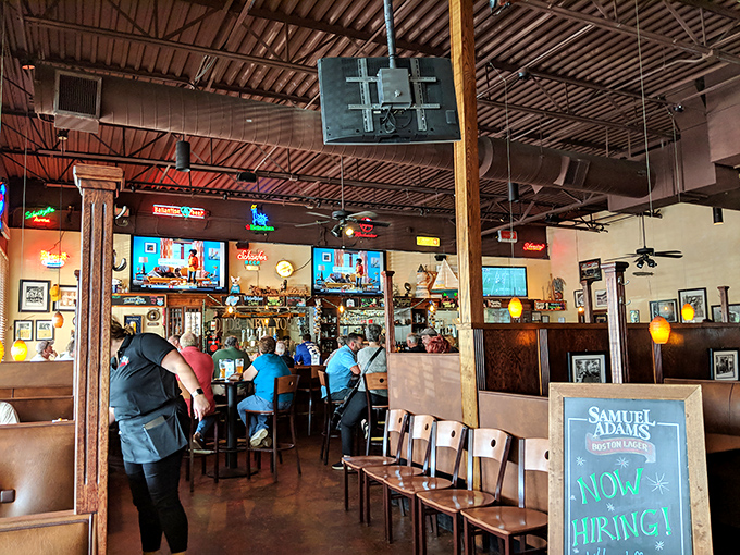 The bar area buzzes with the energy of regulars and newcomers alike—all united in the universal language of good food and cold drinks.